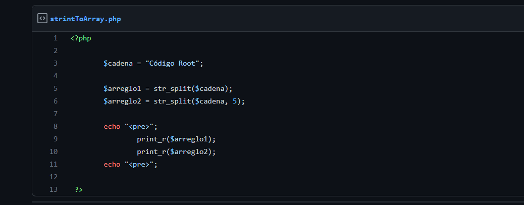 Convertir cadena a arreglo de caracteres en php Convertir cadena a arreglo de caracteres en php